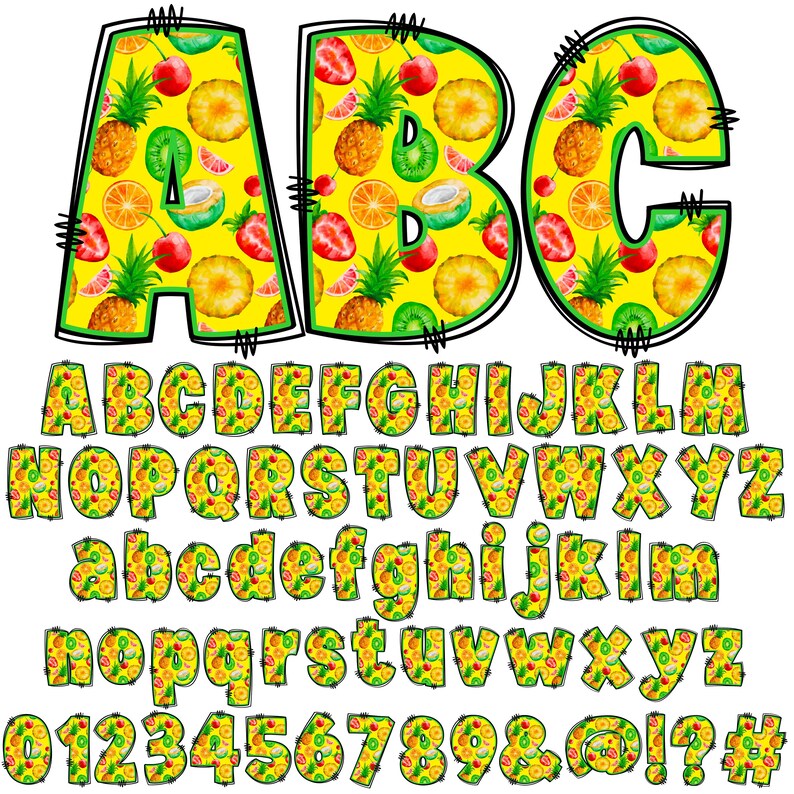 BUNDLE Summer Alphabet PNG, Tropical Doodle, PNG Letters, Fruits Doodle ...