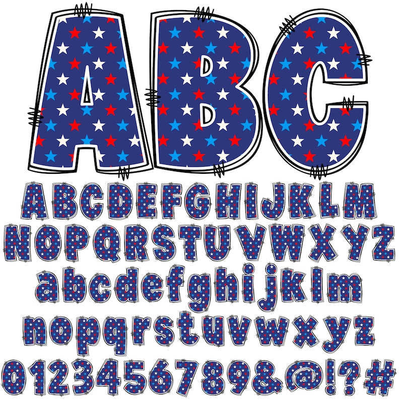 Patriotic Alphabet PNG, 4th of July, Independence Day, Alpha Doodle ...