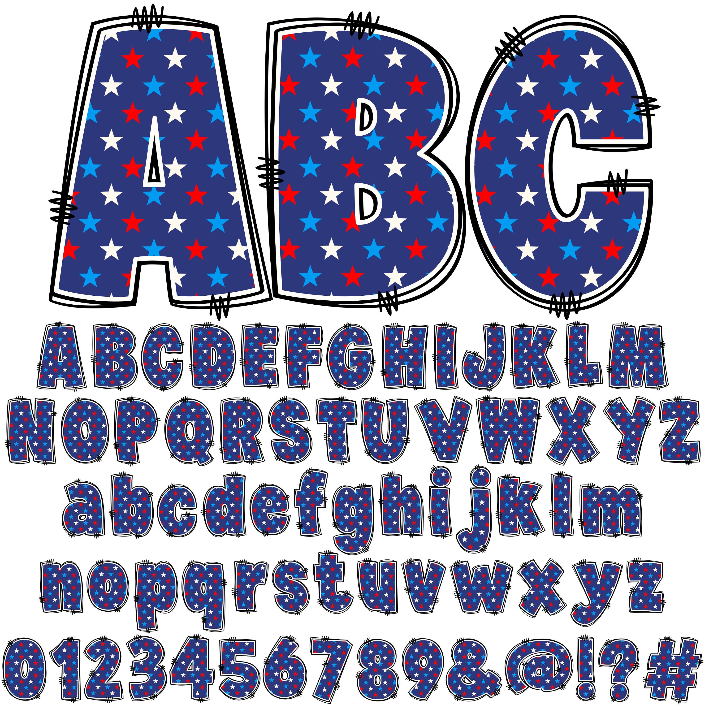Patriotic Alphabet PNG, 4th of July, Independence Day, Alpha Doodle ...