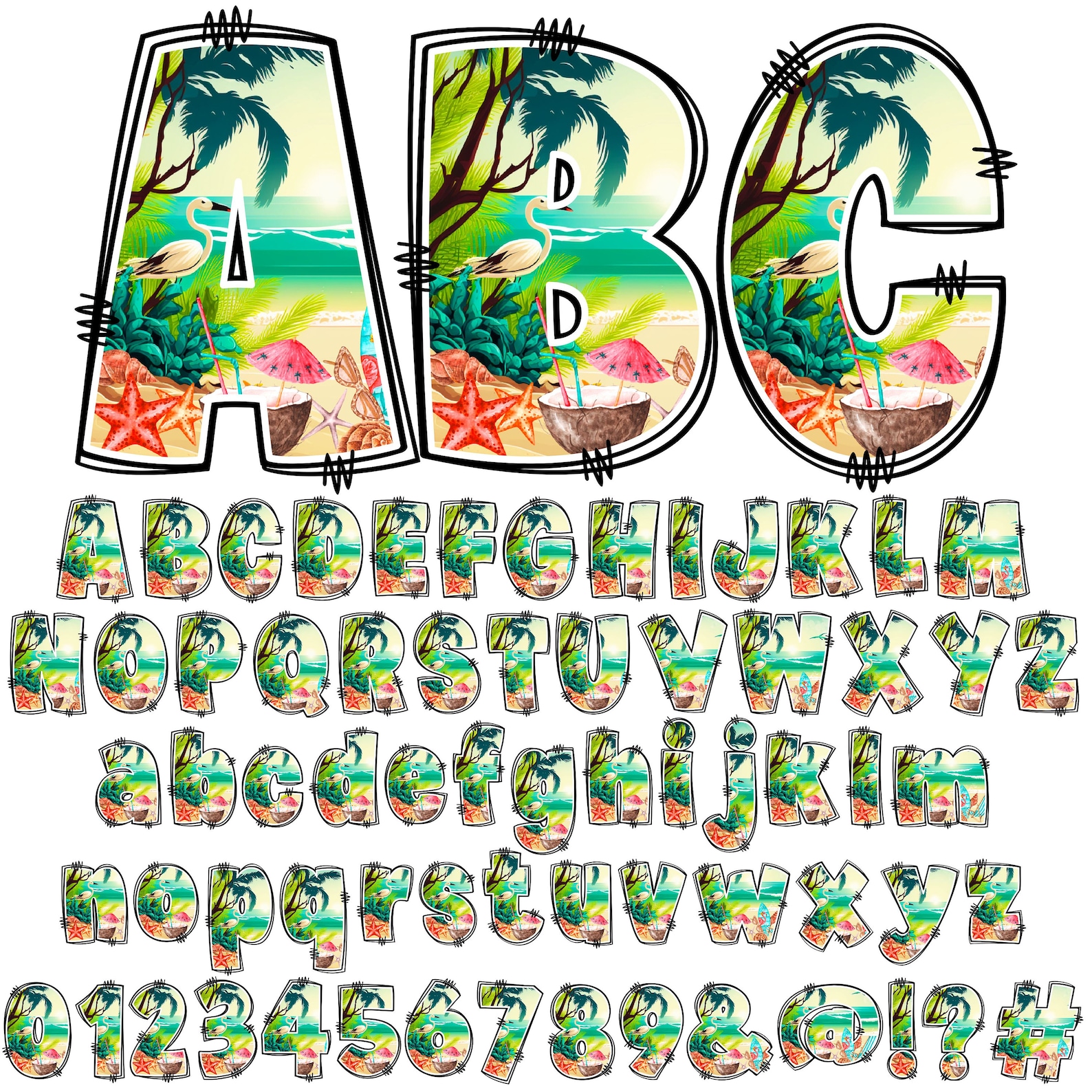 BUNDLE Summer Alphabet PNG Tropical Doodle PNG Letters - Etsy