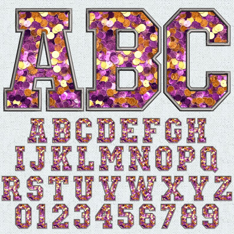 Faux Embroidery Sequin Alphabet Bundle PNG, Sequins Alphabet, Faux ...