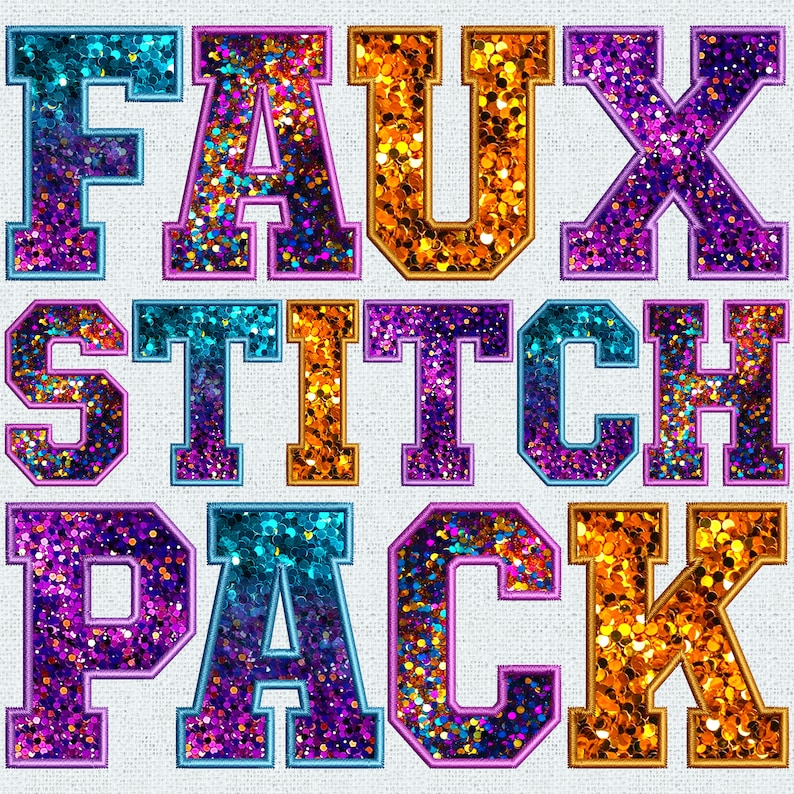 Faux Embroidery Sequin Alphabet Bundle PNG, Sequins Alphabet, Faux ...