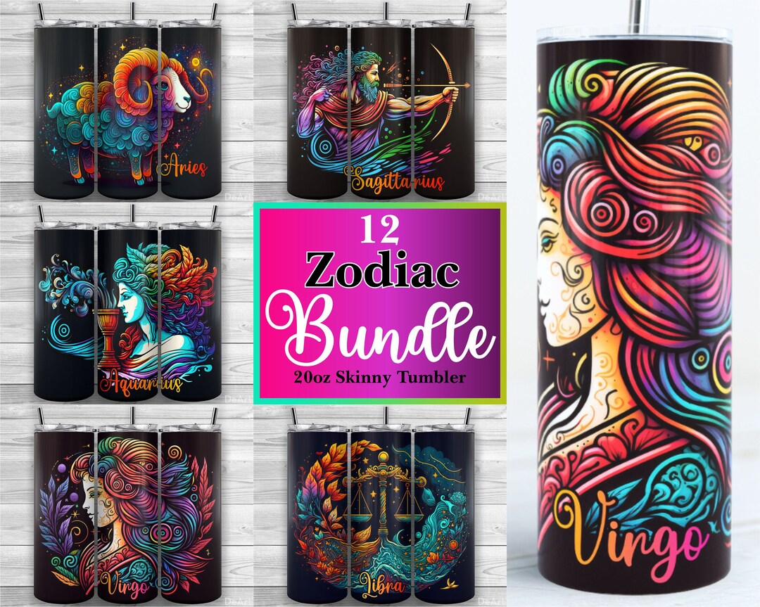 BUNDLE 12 Zodiac Signs, Astrological Signs, 20oz Skinny Tumbler PNG ...