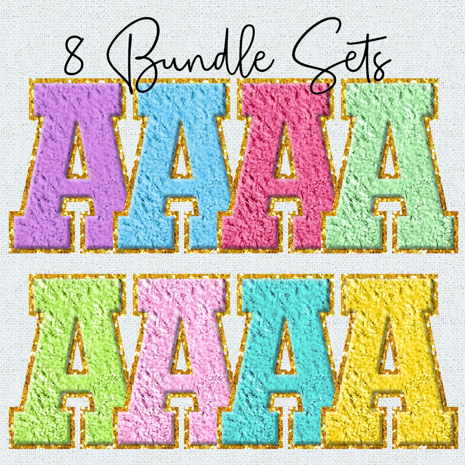 Faux Chenille Alphabet Bundle PNG, Varsity Letters Patches, Pastel ...