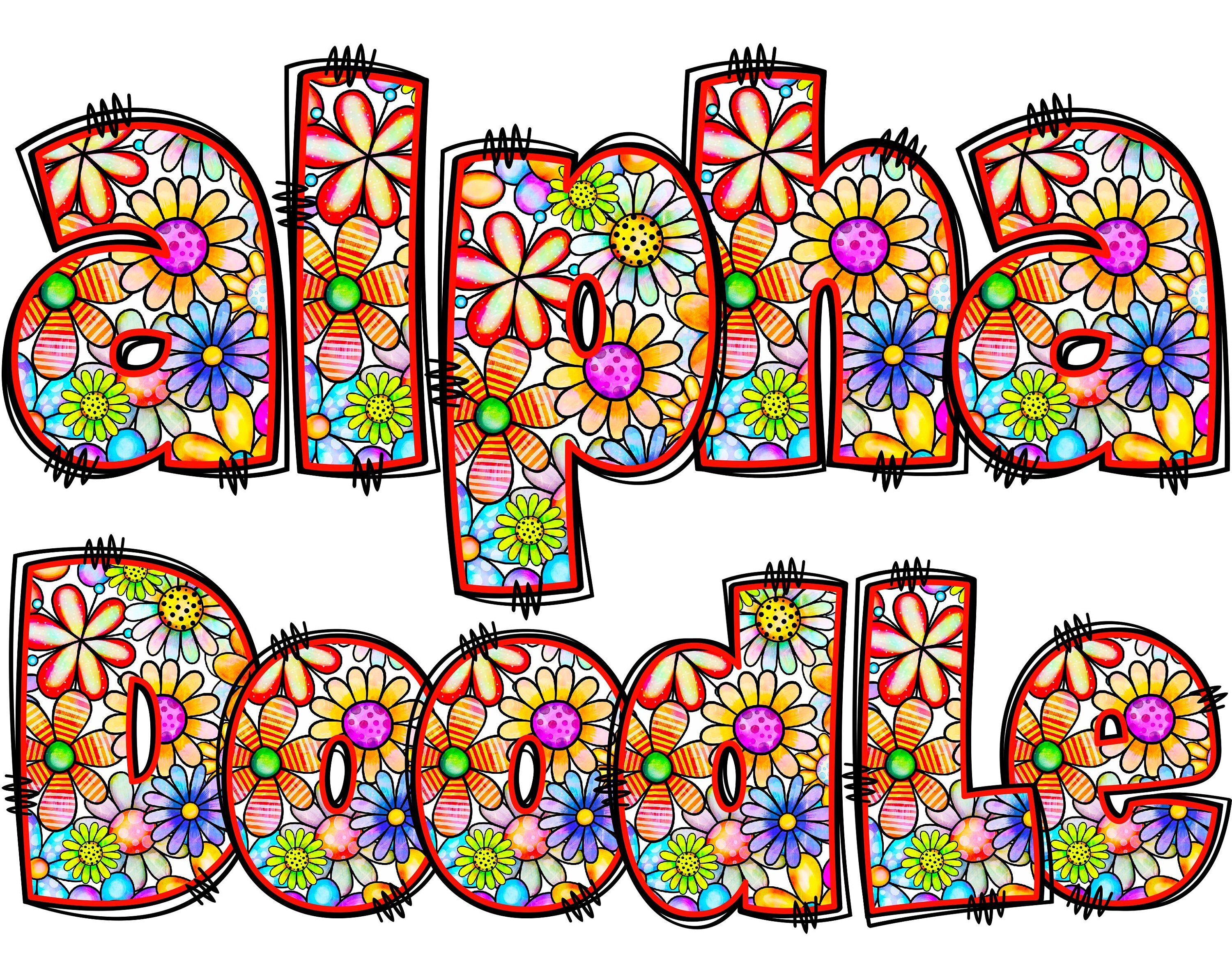 Spring Alphabet PNG, Retro Floral Doodle, PNG Letters, Groovy Doodle ...