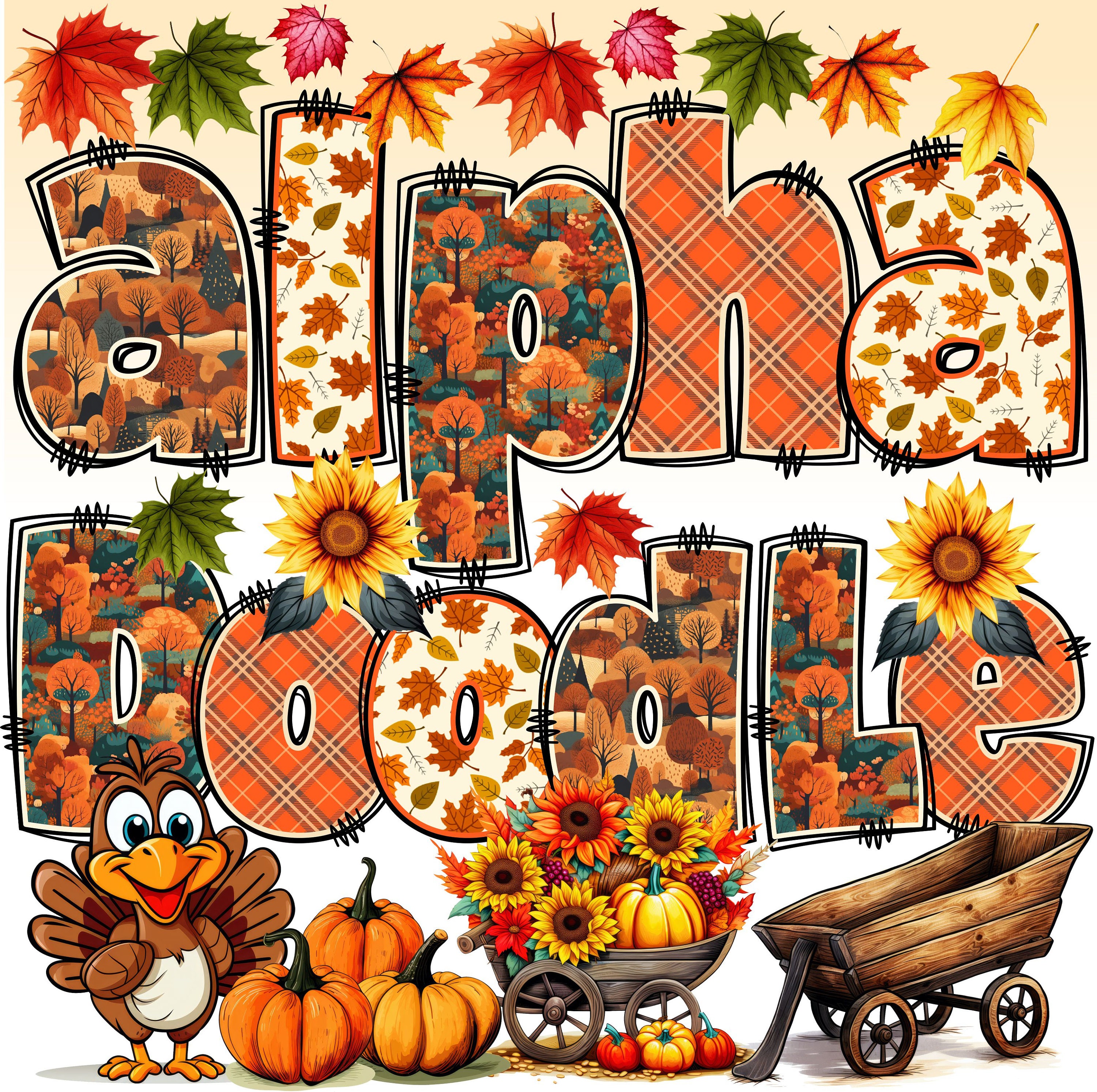 Fall Alphabet Doodle PNG, Autumn Alphabet, Thanksgiving Alpha Doodle ...
