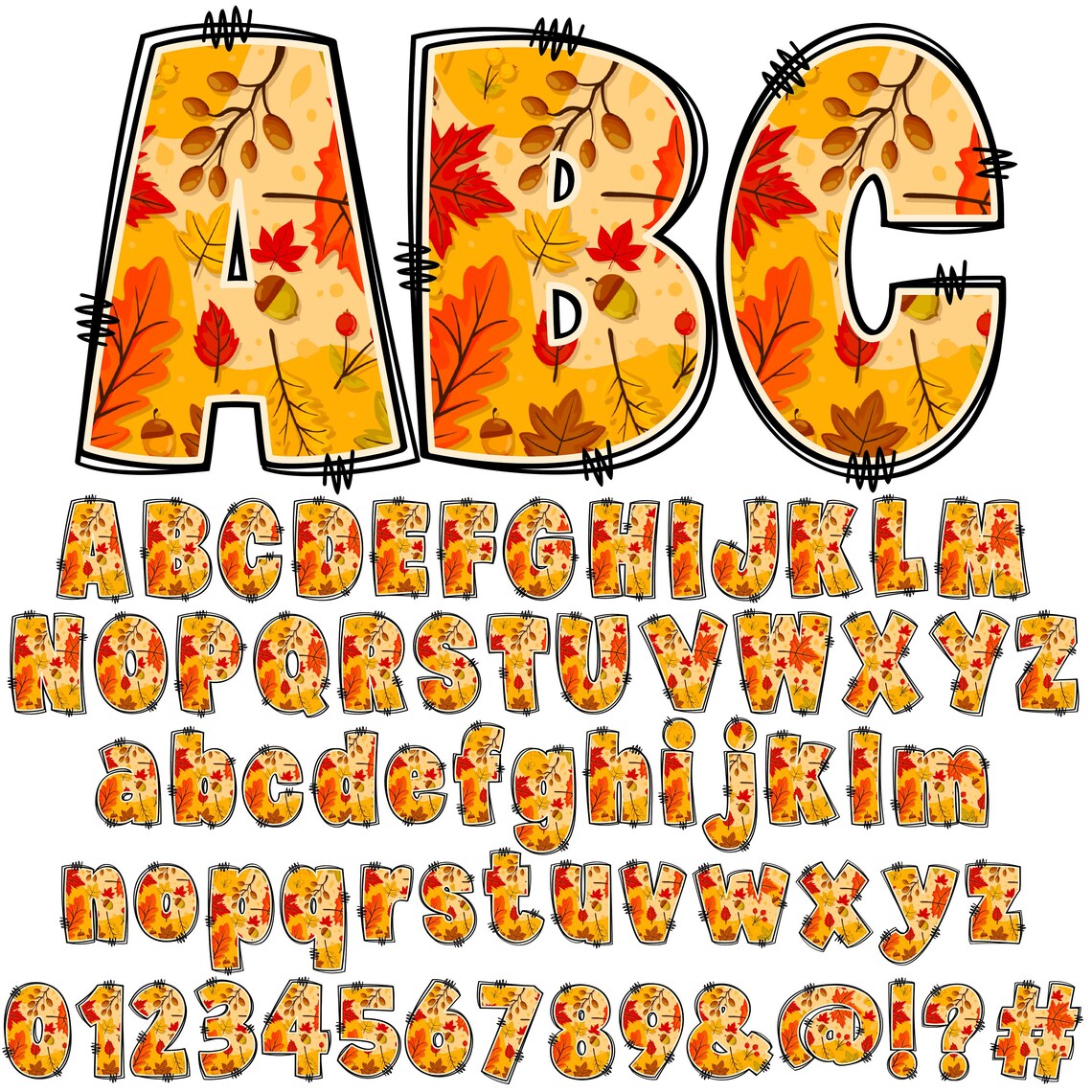 Fall Alphabet Doodle PNG Autumn Alphabet Thanksgiving Alpha - Etsy