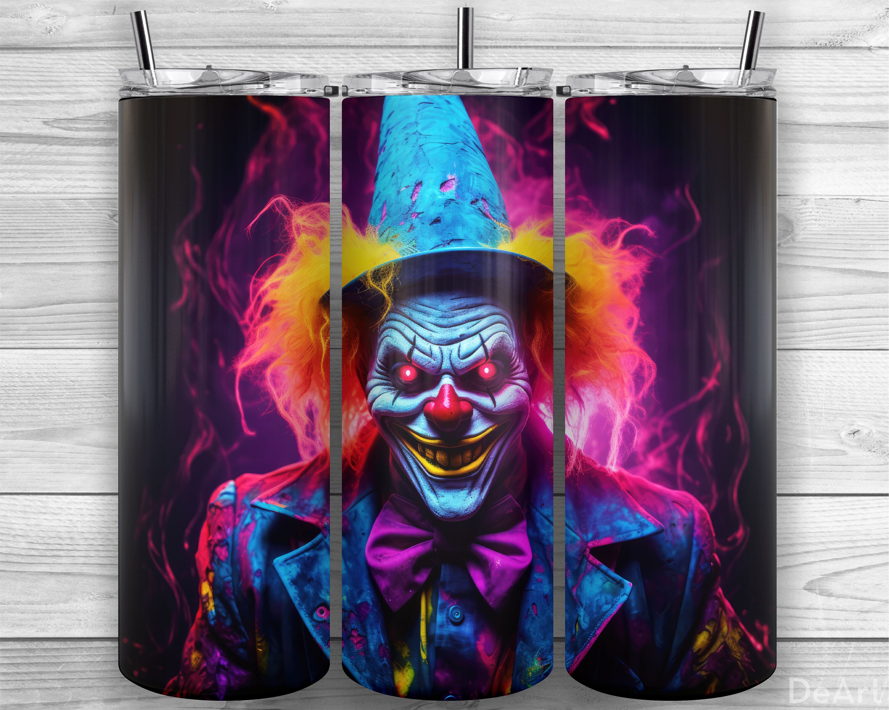 Neon Scary Clown Tumbler, Halloween Scary Clown, 20oz Skinny Tumbler ...