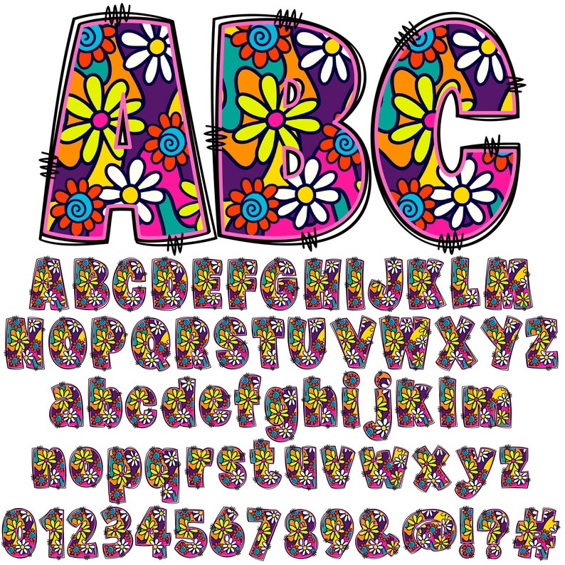 Spring Alphabet PNG, Retro Floral Doodle, PNG Letters, Groovy Doodle ...