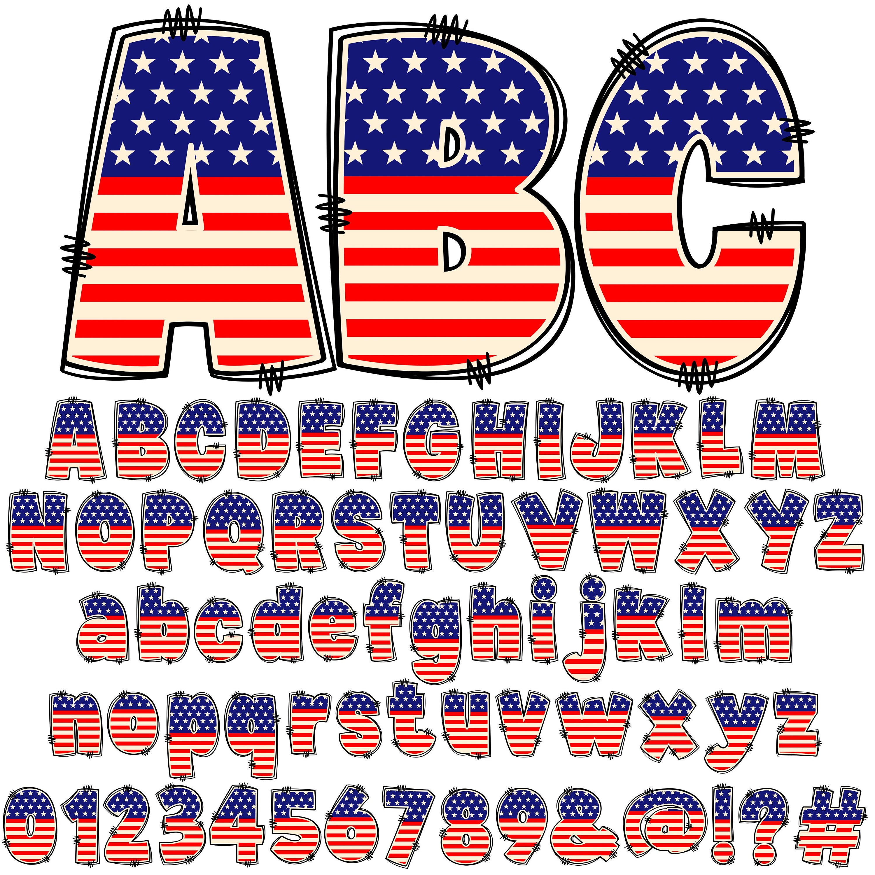 BUNDLE Patriotic Alphabet PNG, 4th of July, Independence Day, Alpha ...