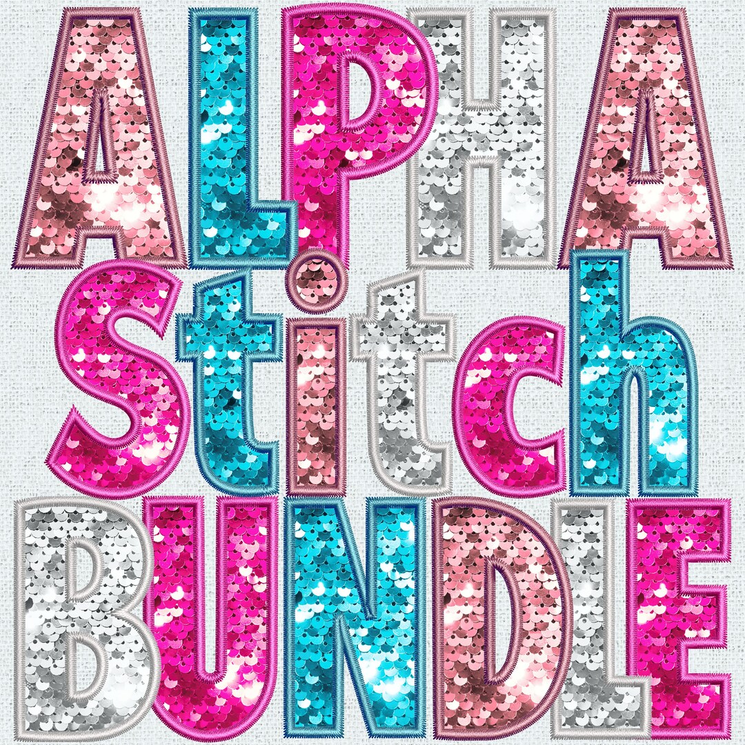Faux Embroidery Sequin Alphabet Bundle PNG, Sequins Alphabet, Sequin ...