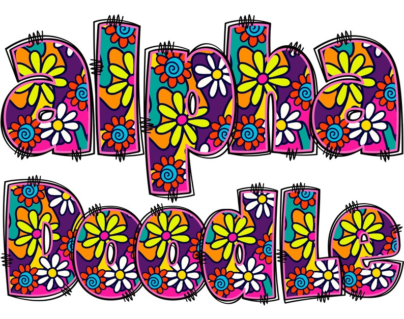 Spring Alphabet PNG Retro Floral Doodle PNG Letters Groovy - Etsy