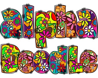 Spring Alphabet PNG, Groovy Floral Doodle, PNG Letters, Retro Floral ...