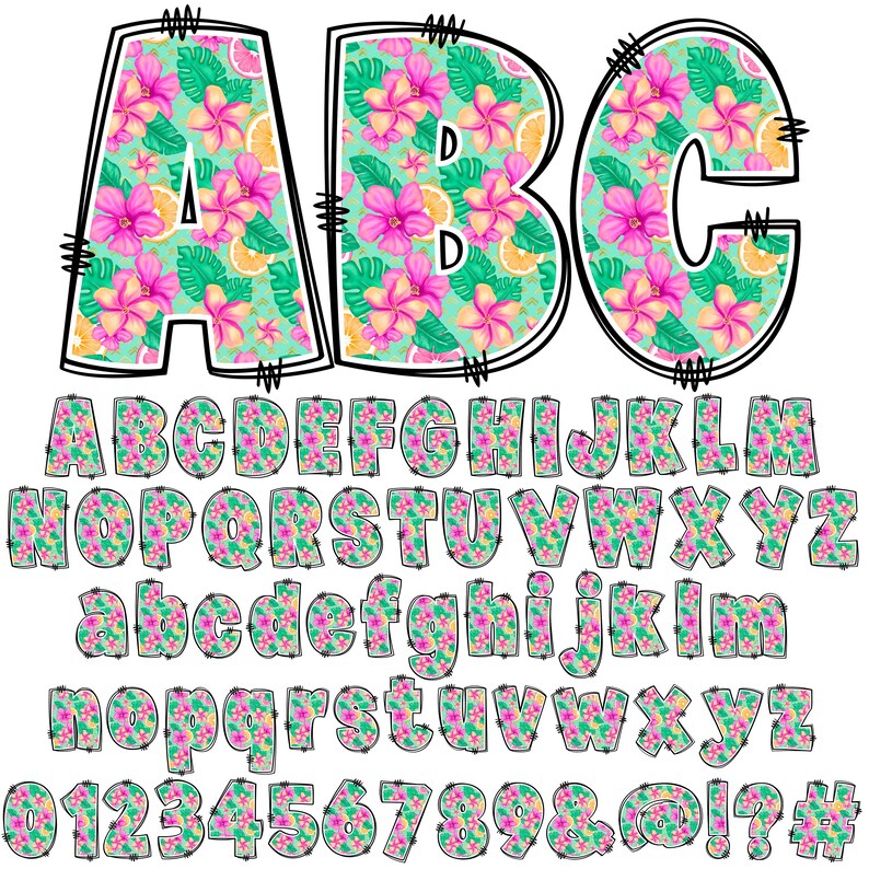 Summer Alphabet PNG, Tropical Doodle, PNG Letters, Fruits Doodle, Alpha ...