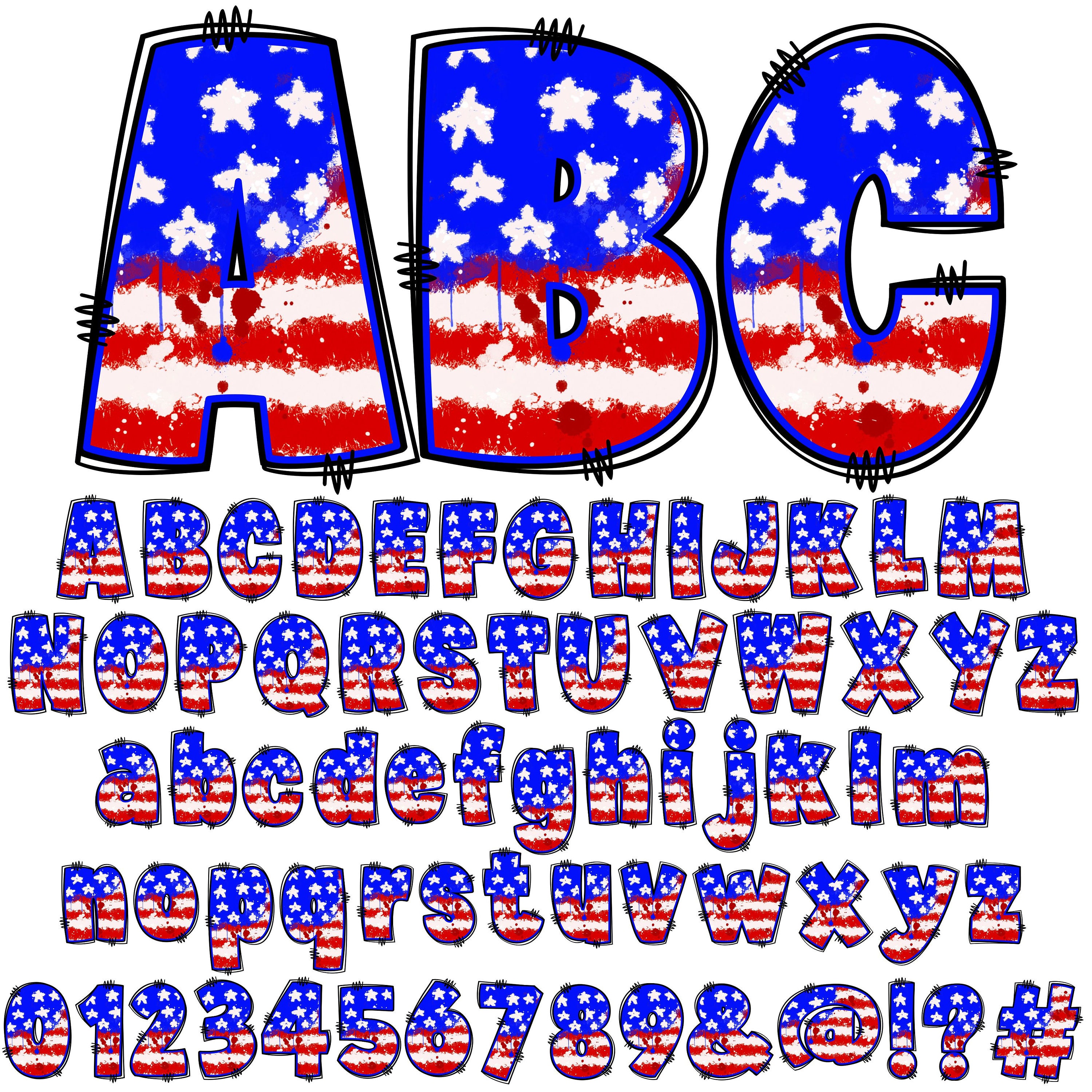 Patriotic Alphabet PNG, 4th of July, Independence Day, Alpha Doodle ...