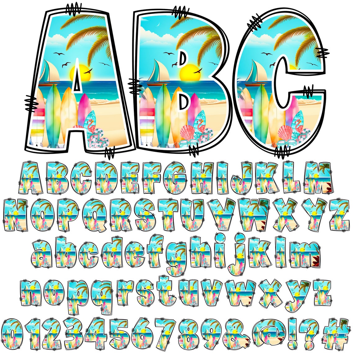 BUNDLE Summer Alphabet PNG Tropical Doodle PNG Letters - Etsy