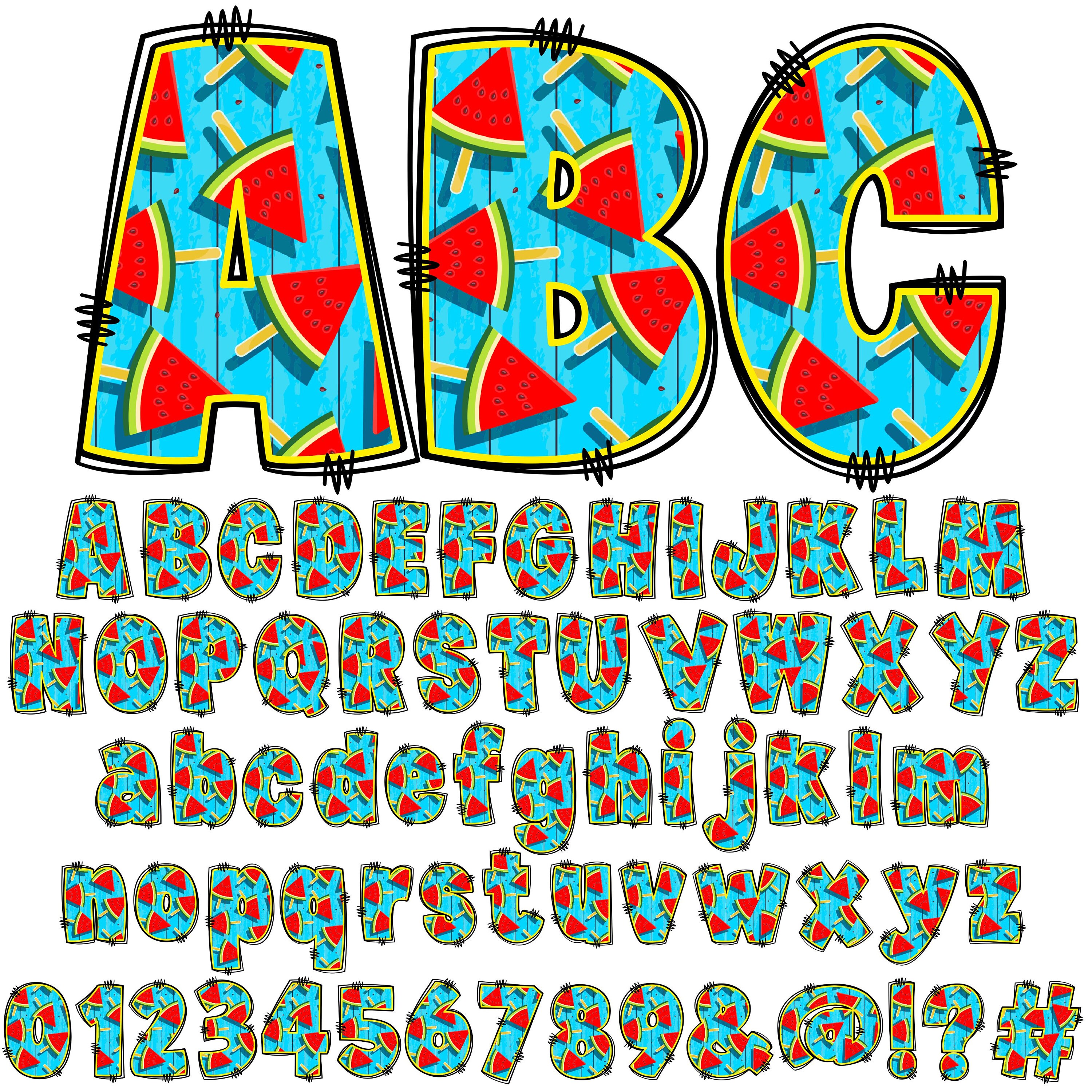 Summer Alphabet PNG, Watermelon Alphabet, PNG Letters, Fruits Doodle ...