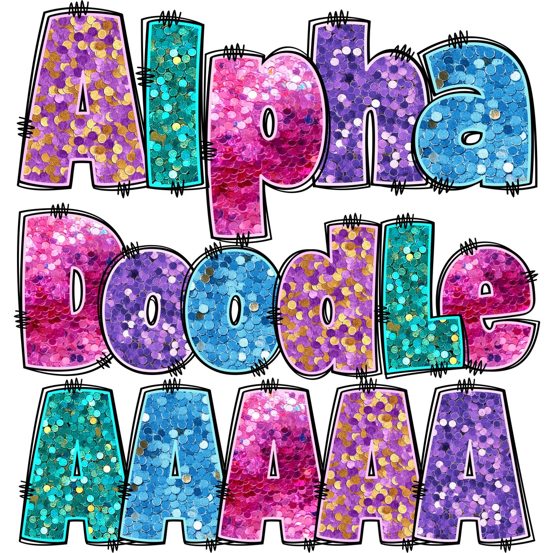 Faux Sequin Alphabet PNG Bundle, Sequin Alphabet, Sequin Alpha Doodle ...