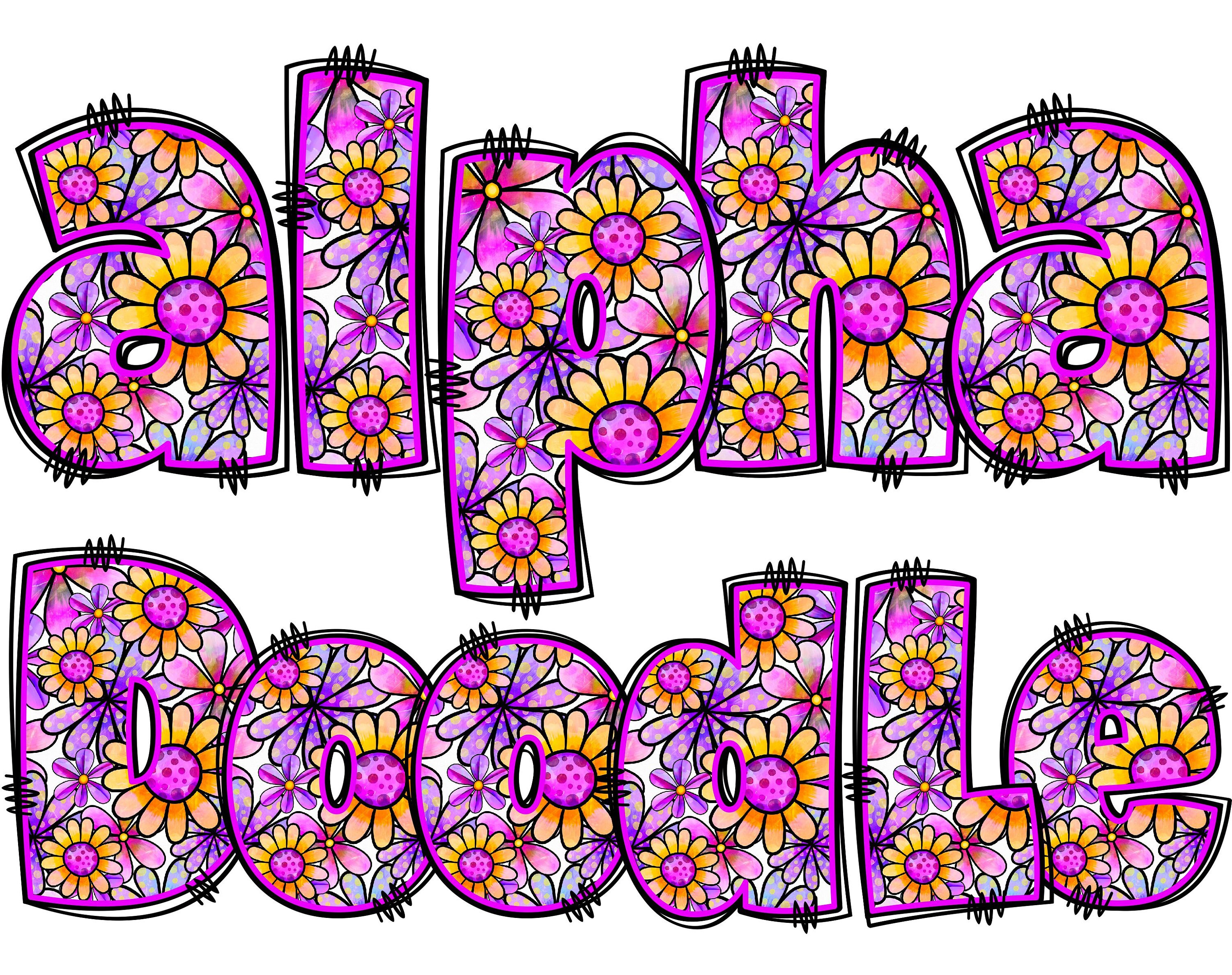 Spring Alphabet PNG, Retro Floral Doodle, PNG Letters, Groovy Doodle ...