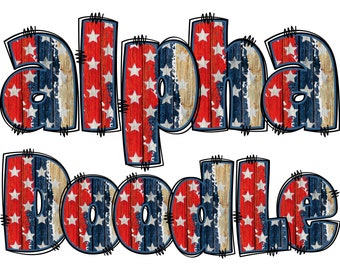 Patriotic Doodle Alphabet PNG - Etsy
