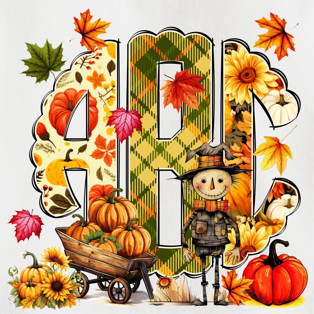 Fall Monogram PNG, Thanksgiving Monogram PNG, Autumn Monogram, Alpha ...