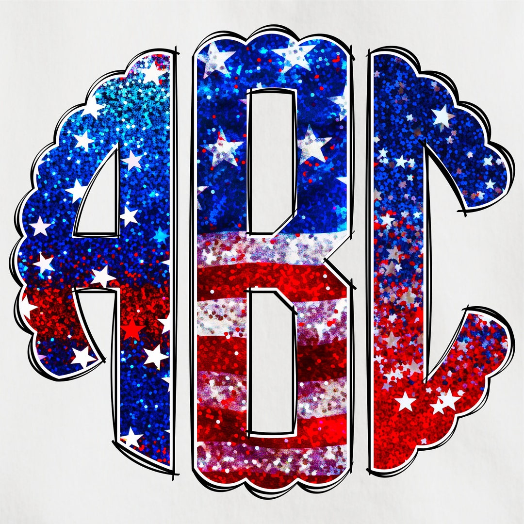 Patriotic Monogram PNG, 4th of July Monogram, Glitter Doodle, USA ...