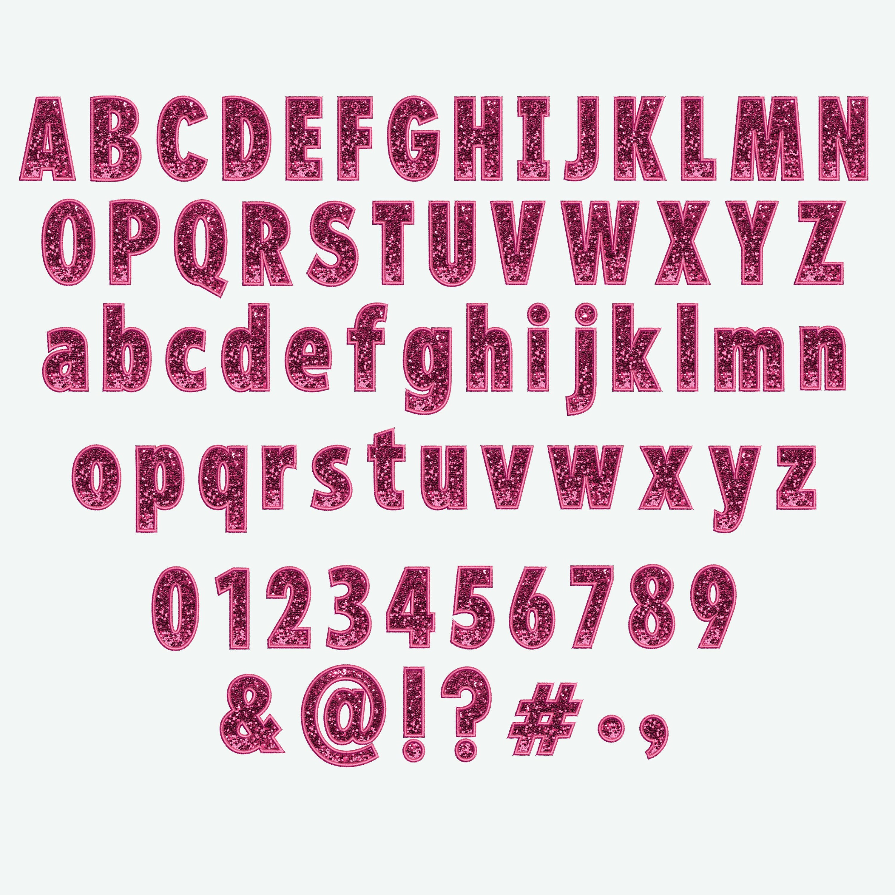 Valentine's Day Faux Embroidery Glitter Alphabet Bundle PNG, Glitter ...