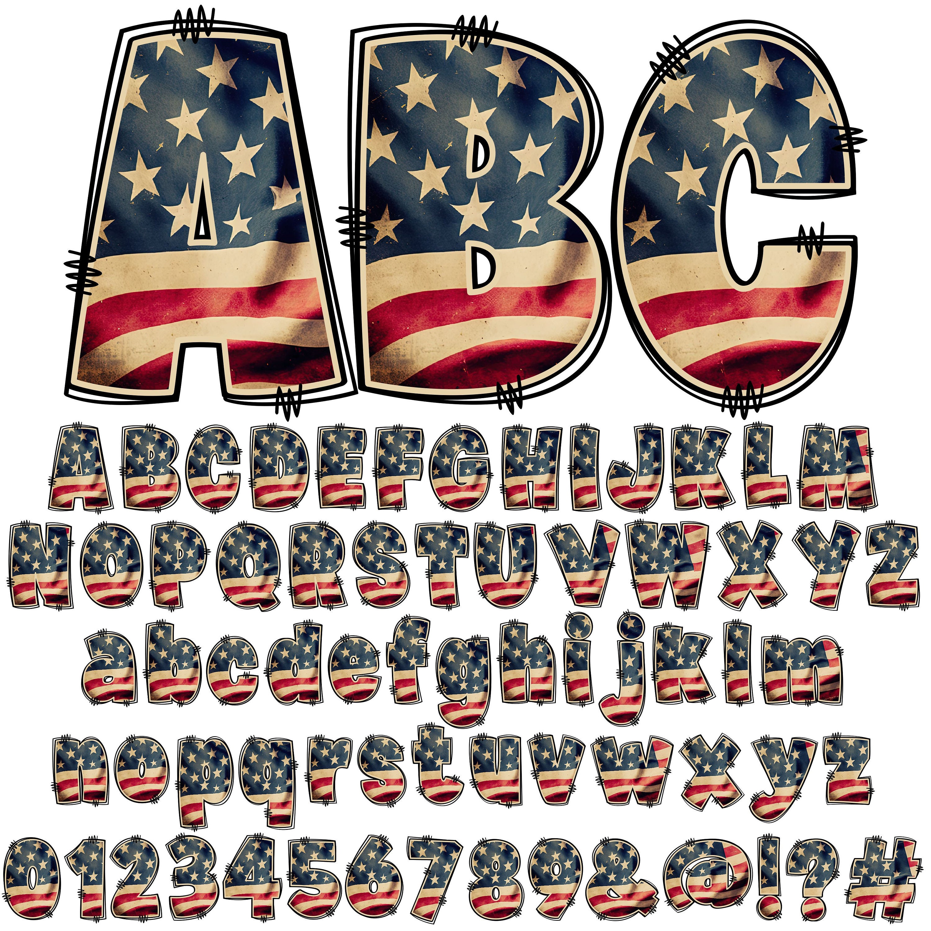 Patriotic Vintage Alphabet PNG, 4th of July, Independence Day, Alpha ...