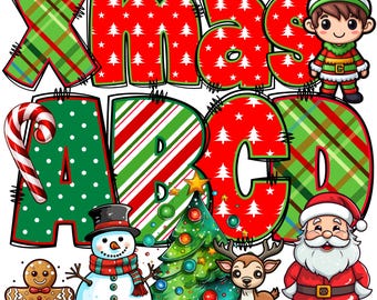 Christmas Alphabet Doodle PNG Bundle, Christmas Alphabet, Christmas ...