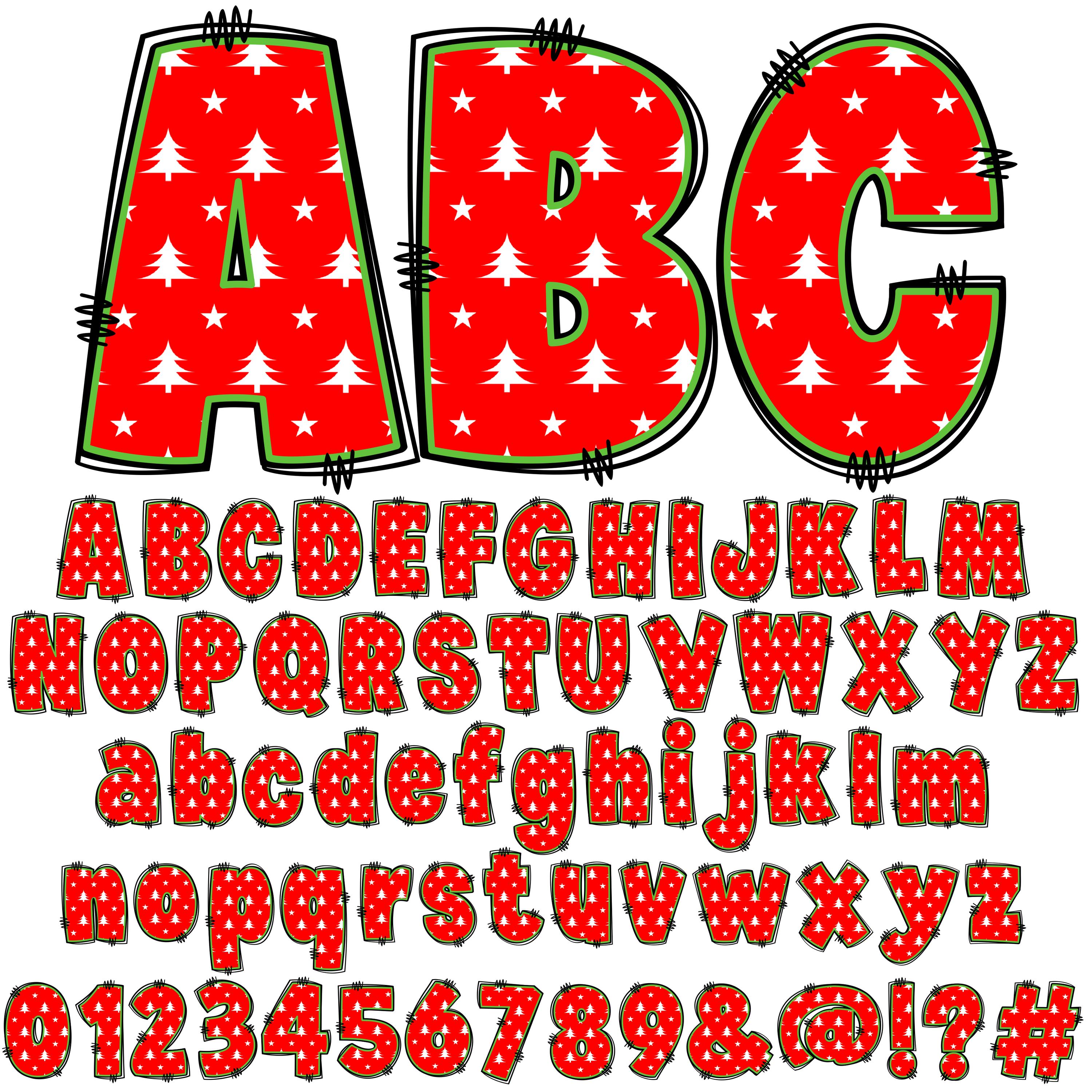 Christmas Alphabet Doodle PNG Bundle, Christmas Alphabet, Christmas ...