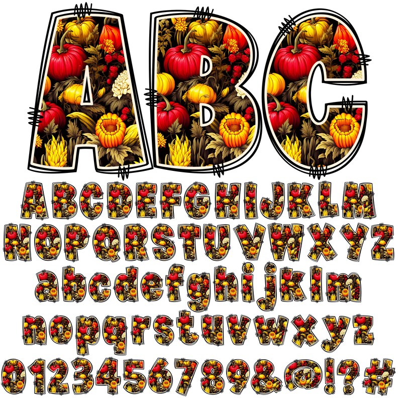 Thanksgiving Alphabet Doodle PNG, Autumn Alphabet, Fall Doodle ...