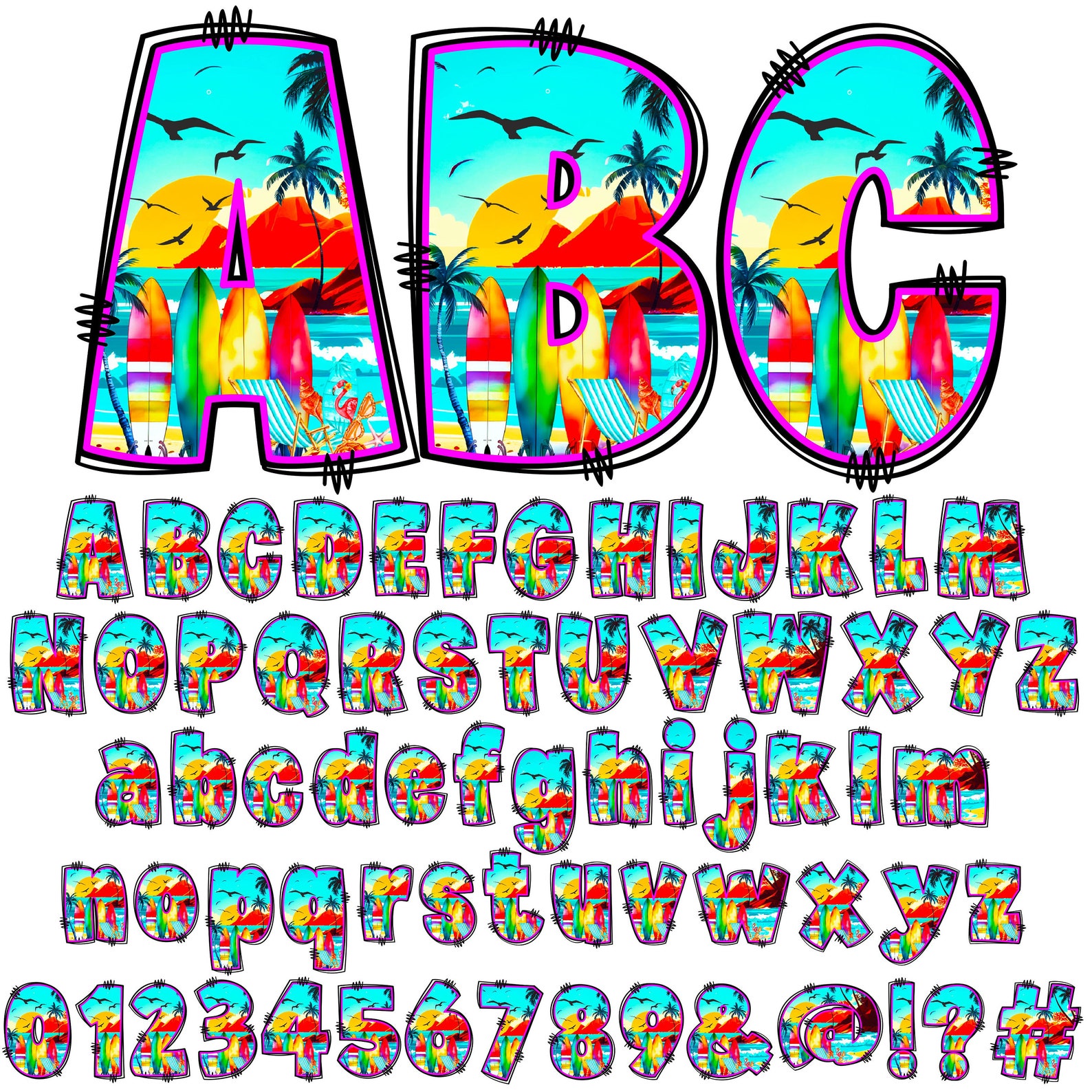 BUNDLE Summer Alphabet PNG, Tropical Doodle, PNG Letters, Fruits Doodle ...