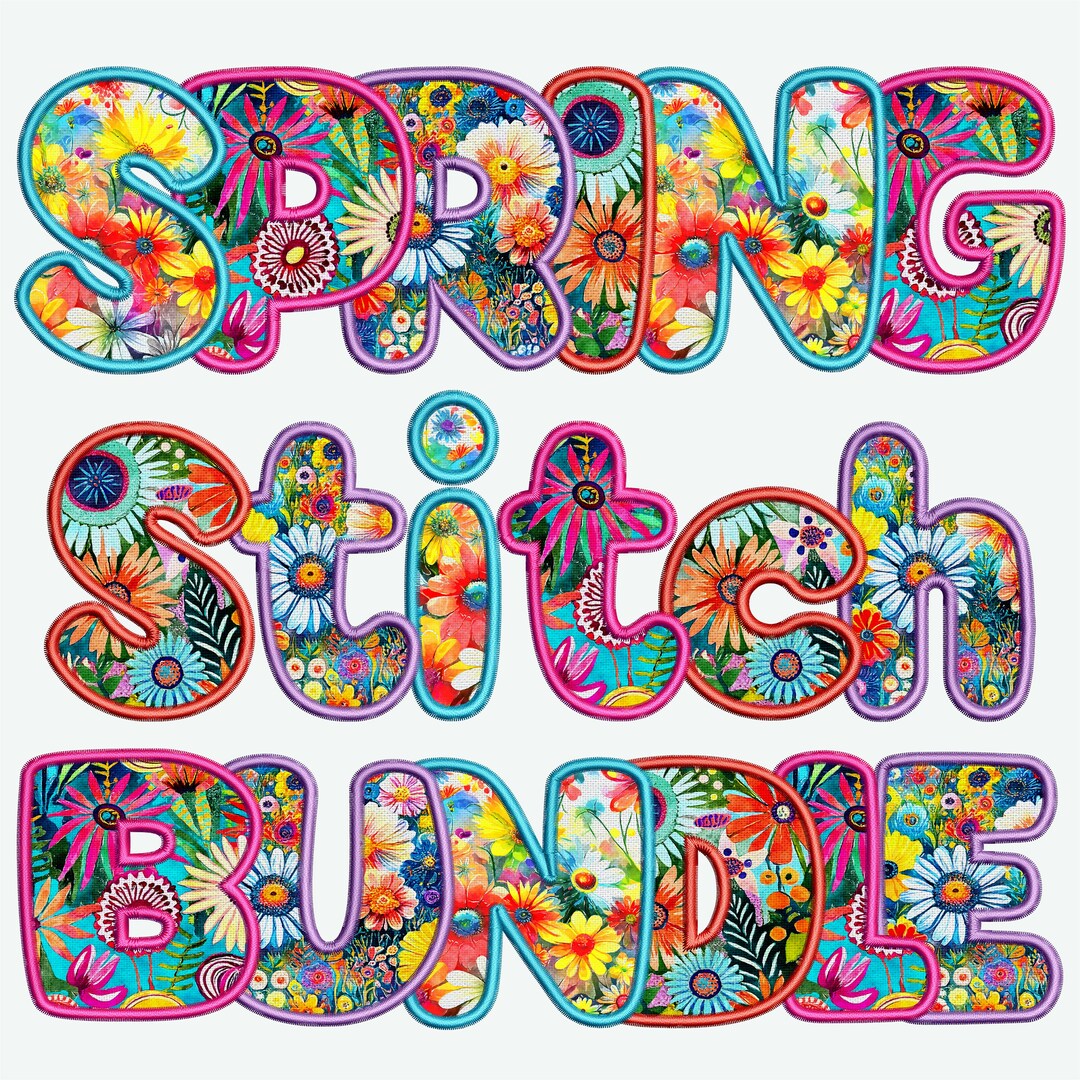 Spring Faux Embroidery Alphabet Bundle PNG, Flowers Alphabet, Summer ...