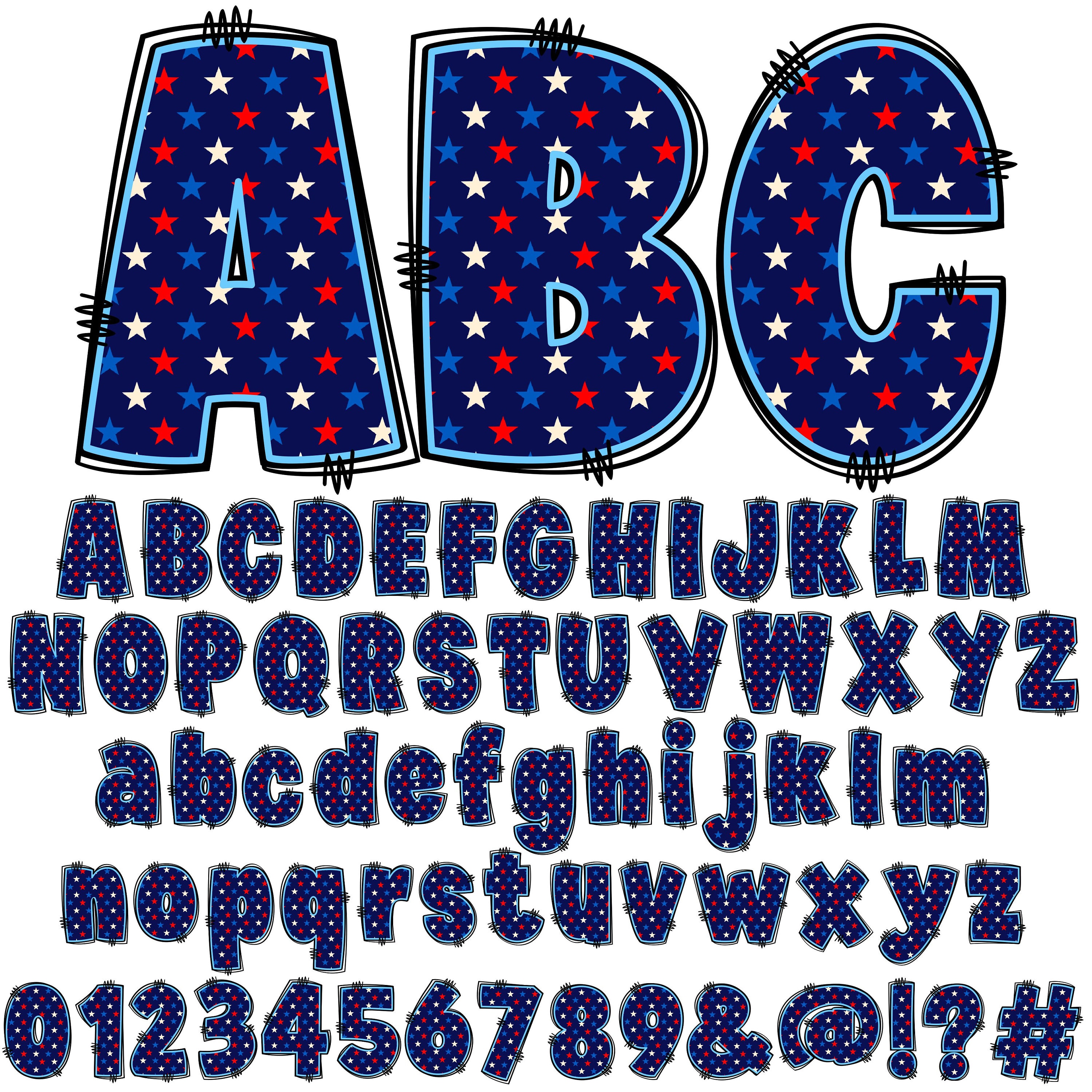 Patriotic Alphabet PNG, 4th of July, Independence Day, Alpha Doodle ...