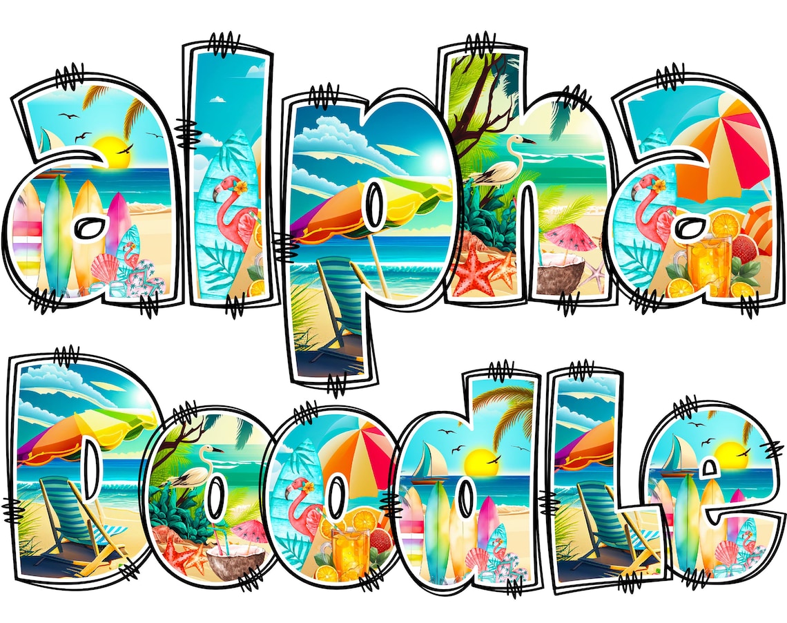 BUNDLE Summer Alphabet PNG Tropical Doodle PNG Letters - Etsy