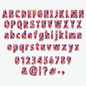 Faux Embroidery Alphabet BUNDLE, Patriotic Glitter Letters PNG, 4th of ...