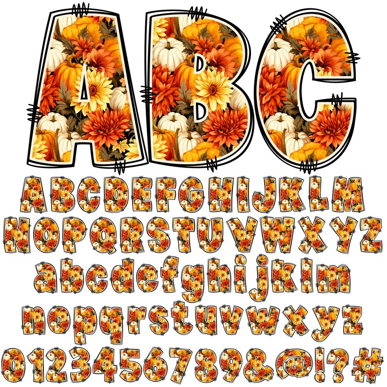 Thanksgiving Alphabet Doodle PNG, Autumn Alphabet, Fall Doodle ...