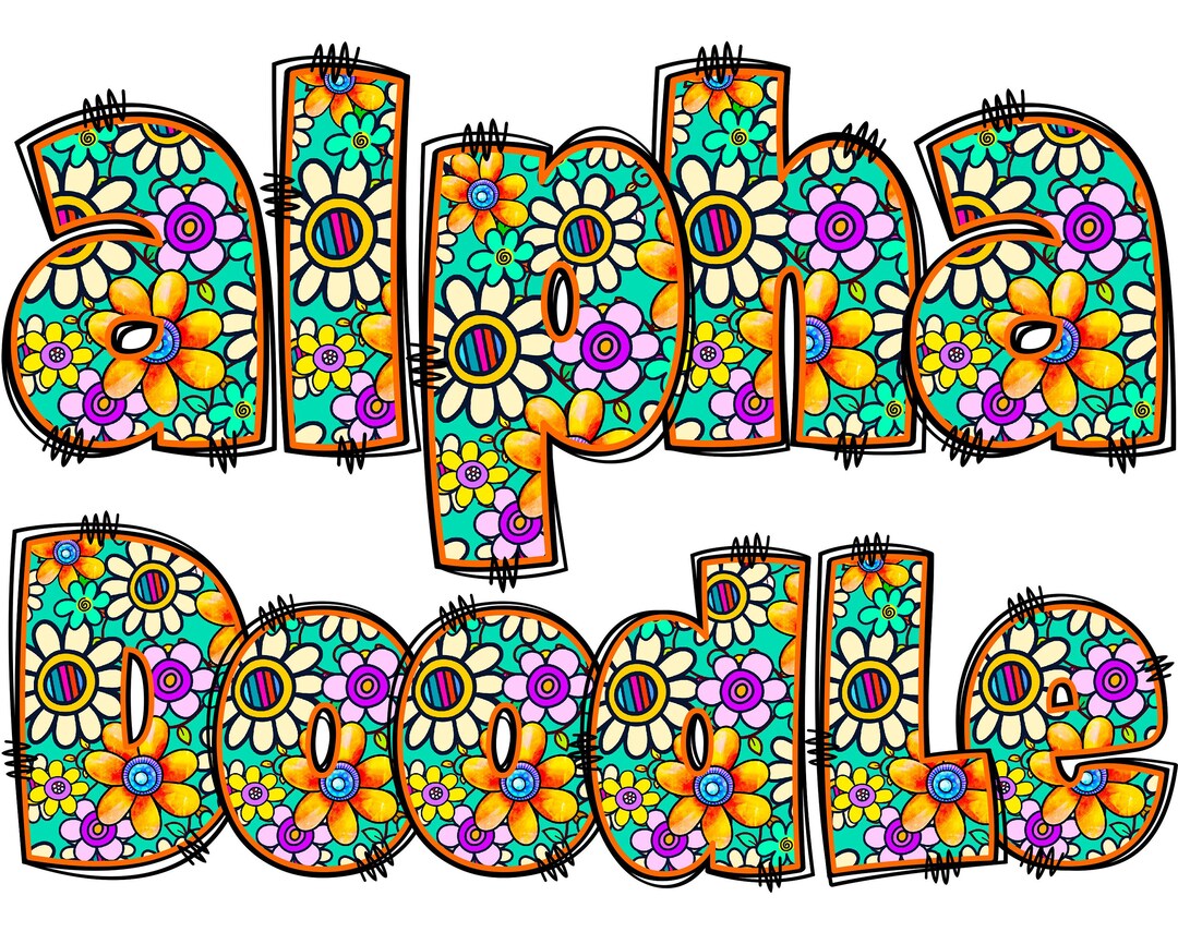 Spring Alphabet PNG, Groovy Floral Doodle, PNG Letters, Retro Floral ...