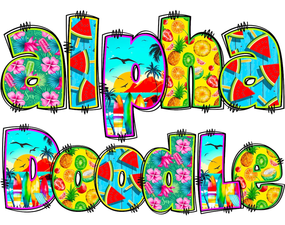BUNDLE Summer Alphabet PNG, Tropical Doodle, PNG Letters, Fruits Doodle ...