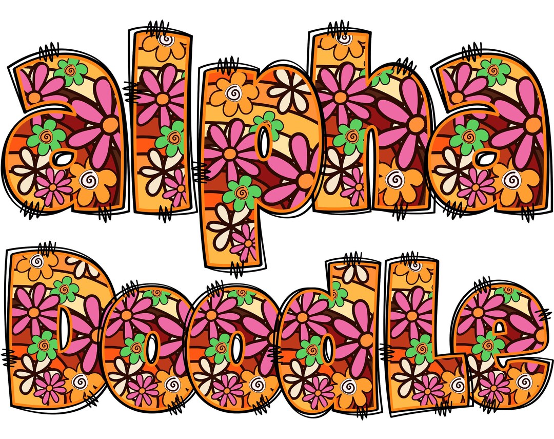 Spring Alphabet PNG, Retro Floral Doodle, PNG Letters, Groovy Doodle ...