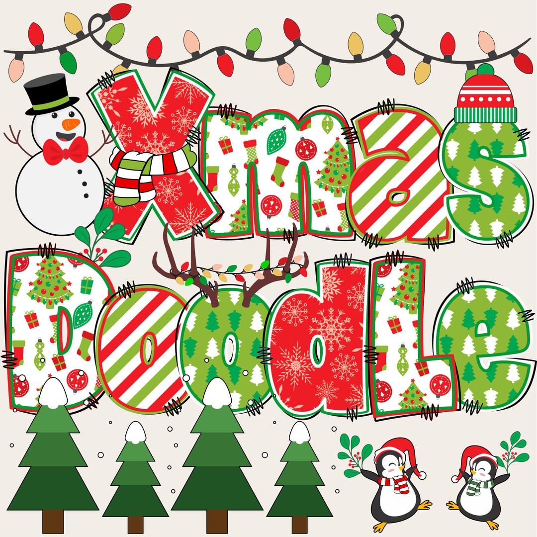 Christmas Alphabet Doodle PNG Bundle, Christmas Alphabet, Christmas ...