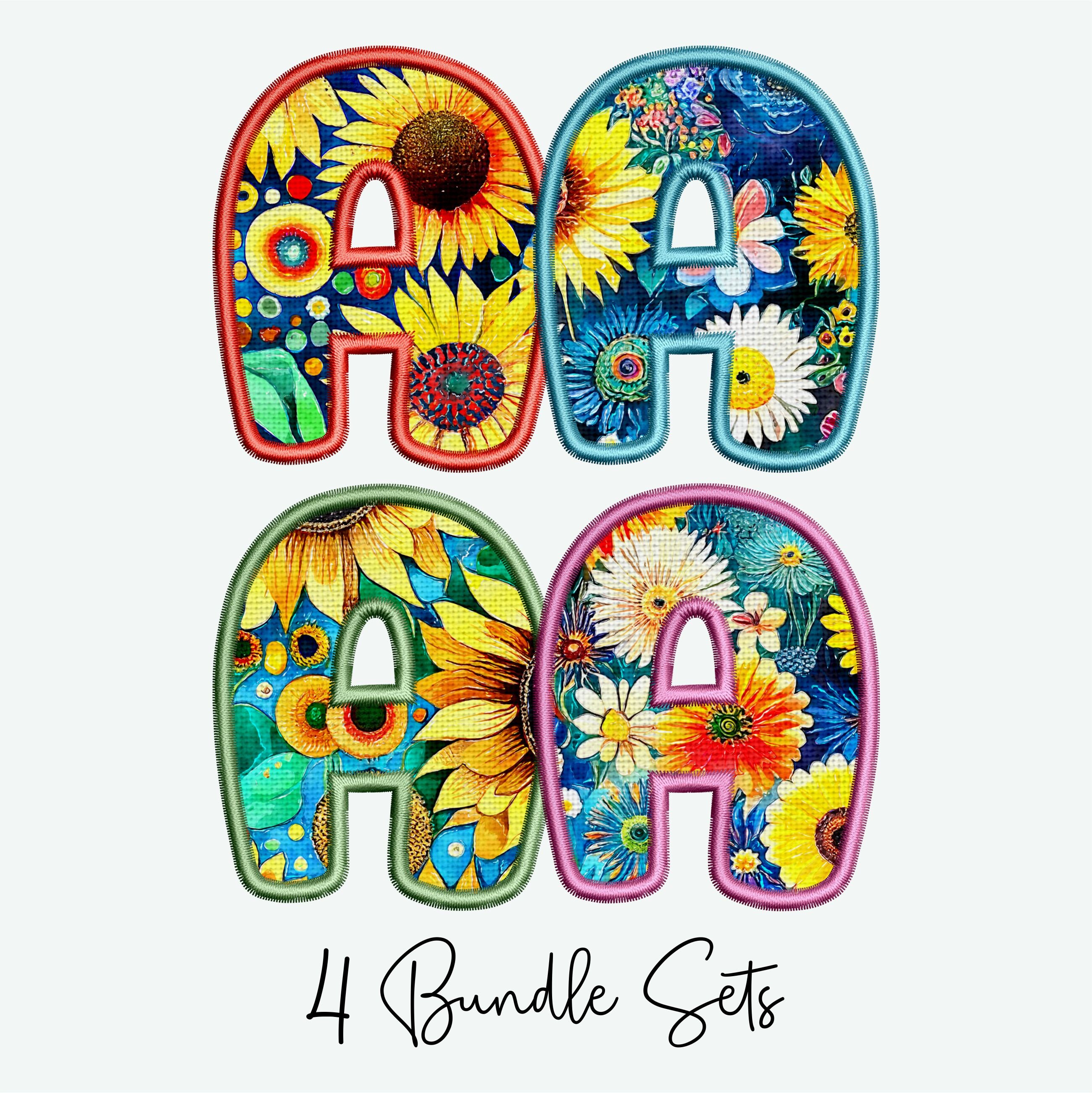 Spring Faux Embroidery Alphabet Bundle PNG, Flowers Alphabet, Summer ...