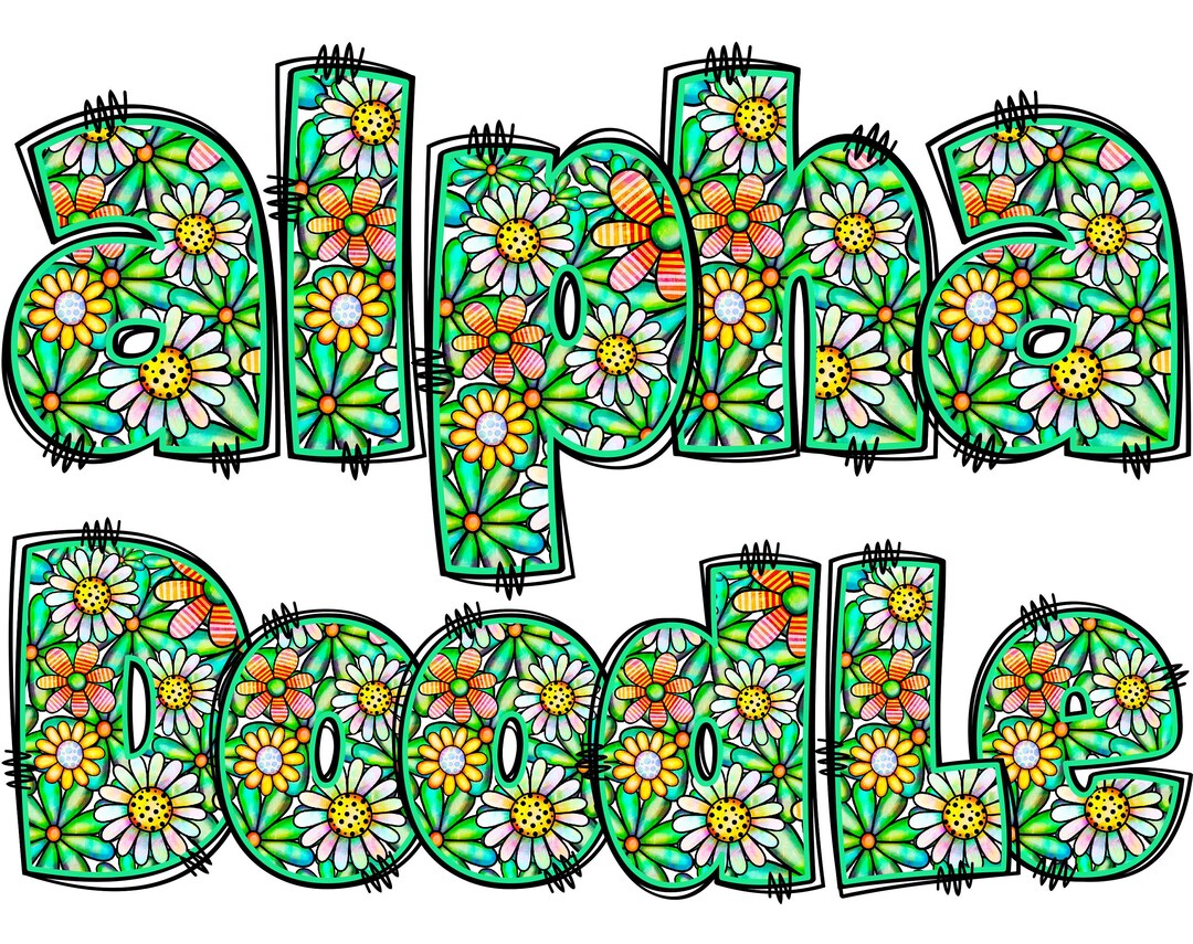 Spring Alphabet PNG, Retro Floral Doodle, PNG Letters, Groovy Doodle ...