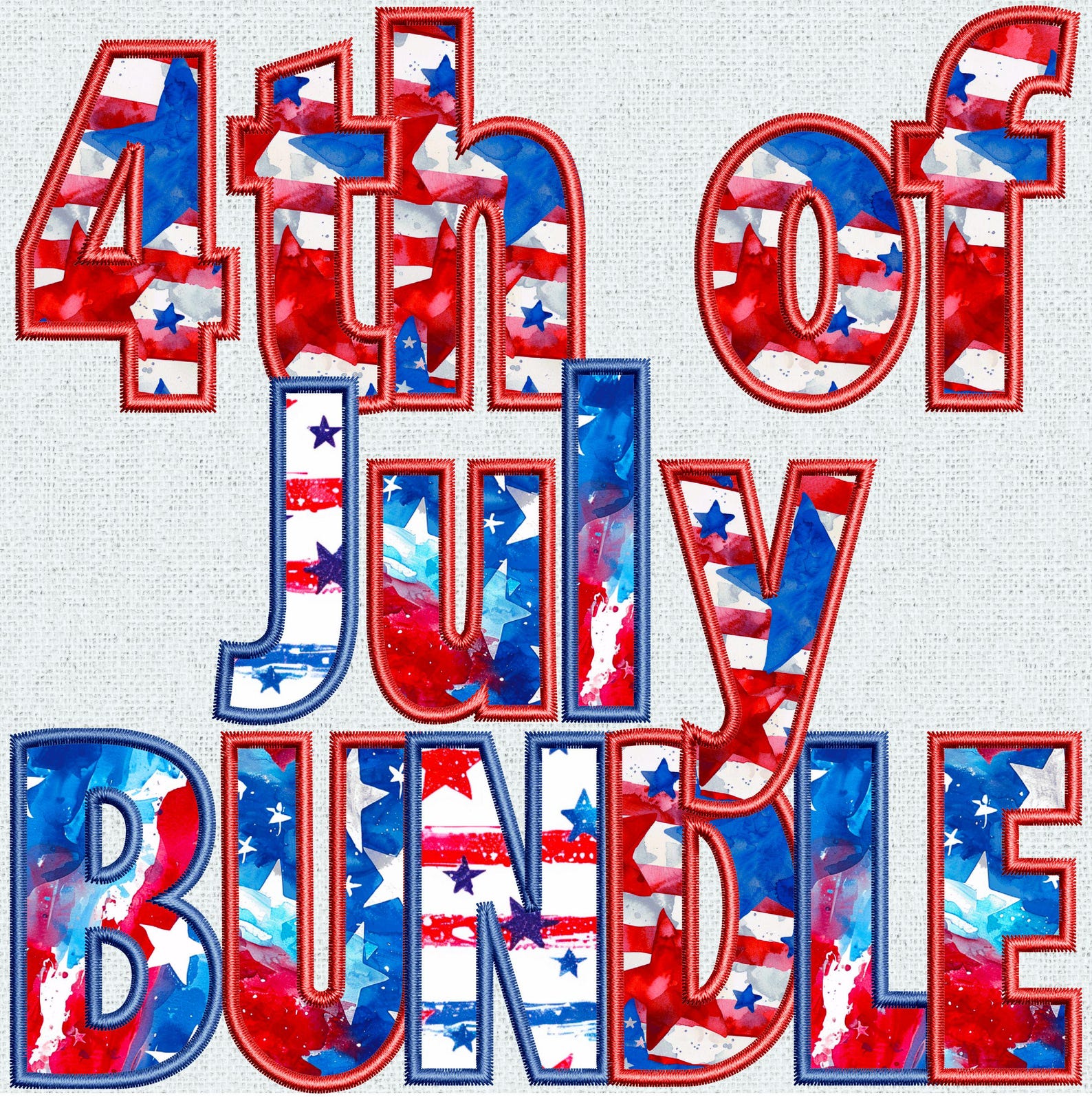 Faux Embroidery Alphabet BUNDLE, Patriotic Glitter Letters PNG, 4th of ...