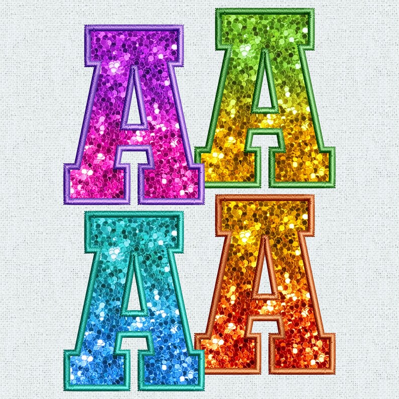 Faux Embroidery Sequin Alphabet Bundle PNG, Sequins Alphabet, Faux ...