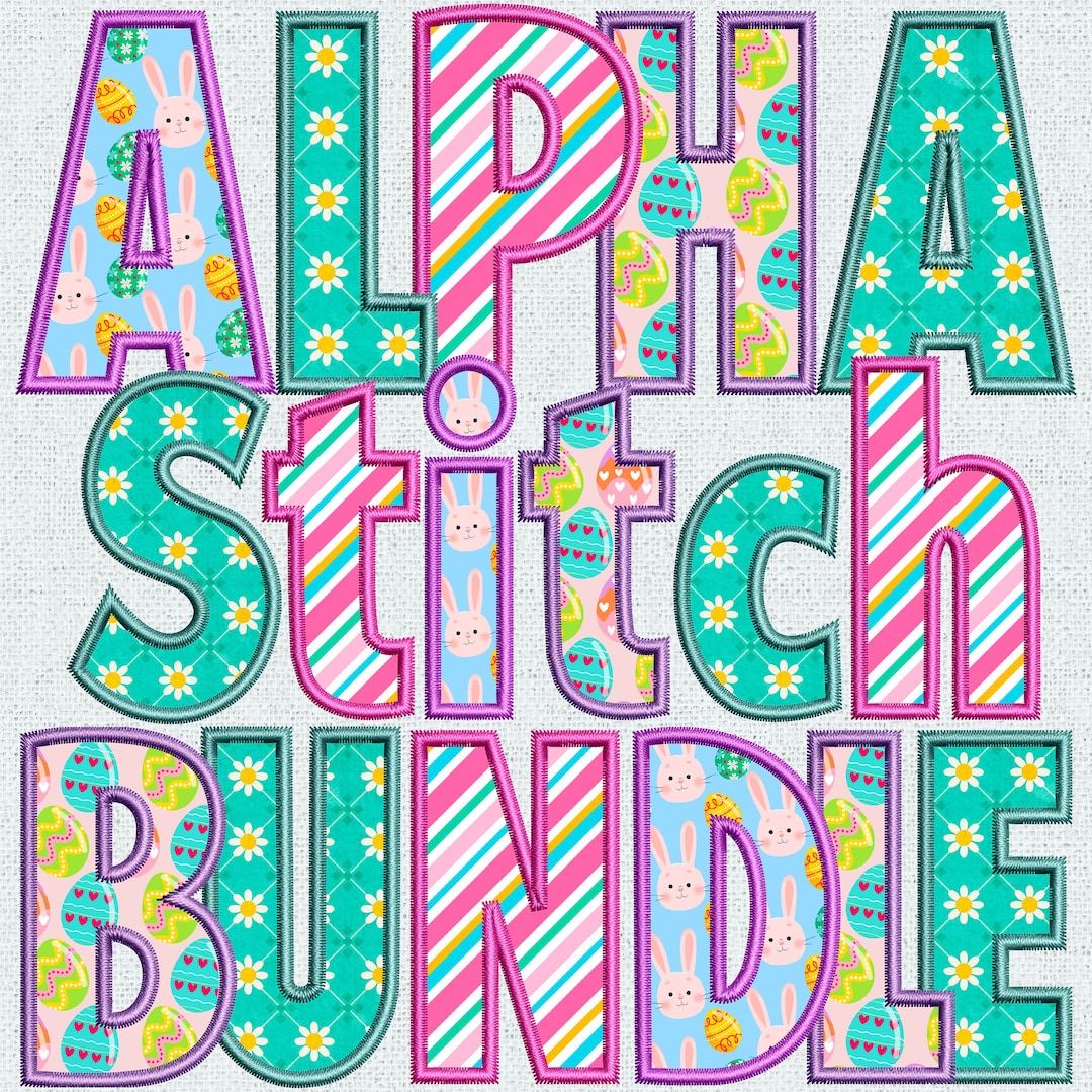 Easter Faux Embroidery Alphabet Bundle PNG, Easter Alphabet, Easter ...