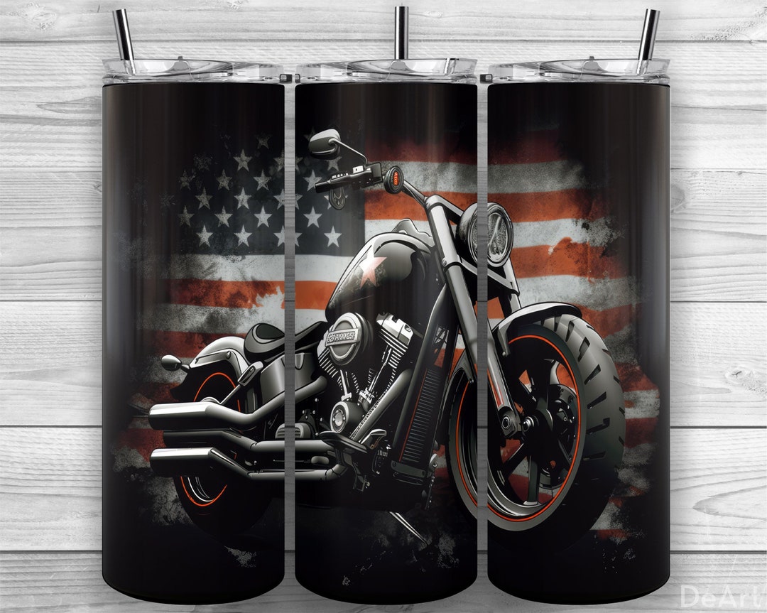 Patriotic Chopper Motorcycle US American Flag 20oz Skinny Tumbler PNG ...