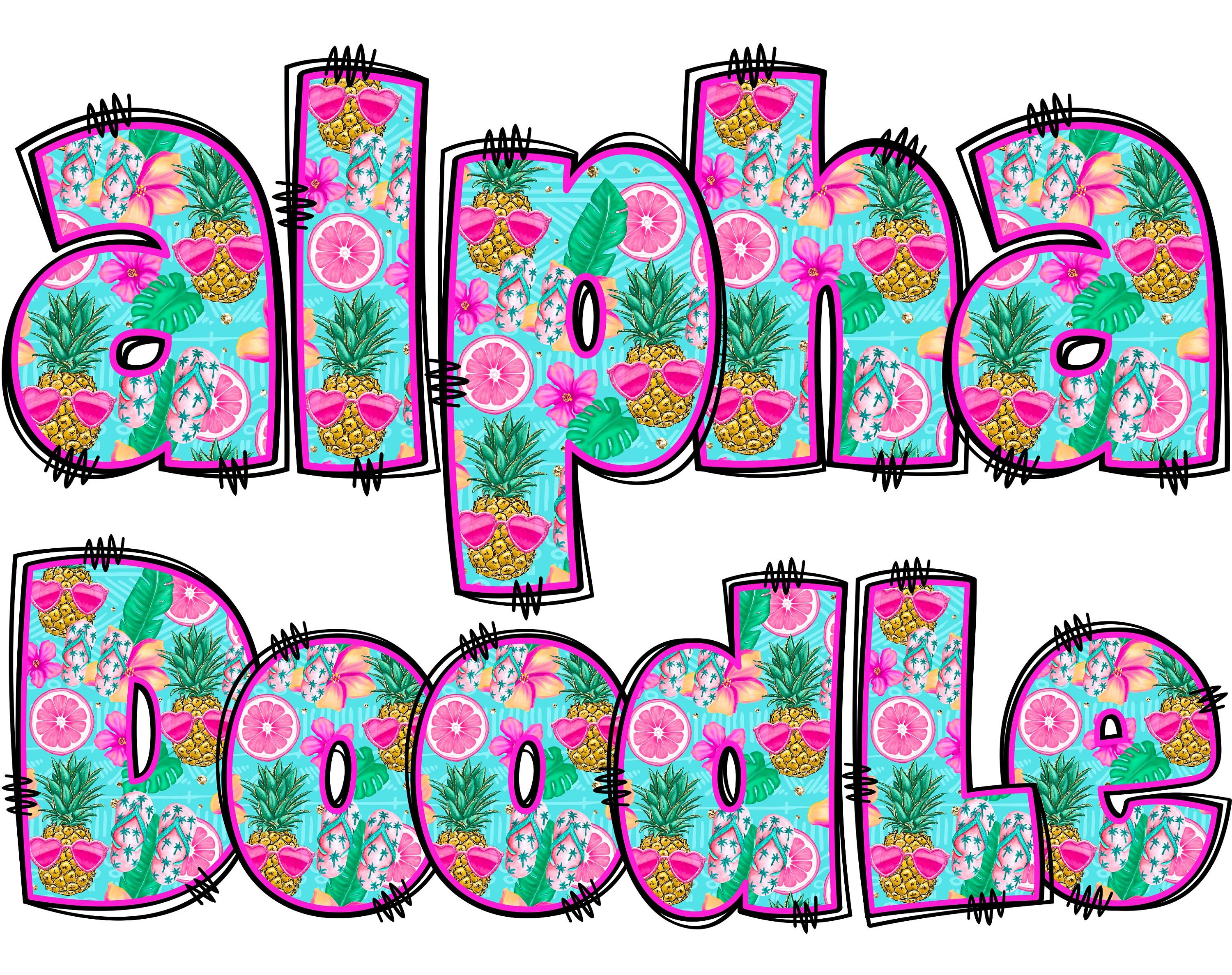 Summer Alphabet PNG, Tropical Doodle, PNG Letters, Fruits Doodle, Alpha ...