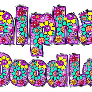Spring Alphabet PNG, Groovy Floral Doodle, PNG Letters, Retro Floral ...