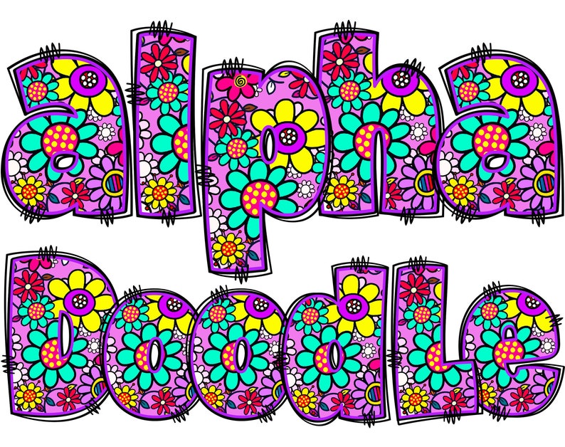 Spring Alphabet PNG, Groovy Floral Doodle, PNG Letters, Retro Floral ...